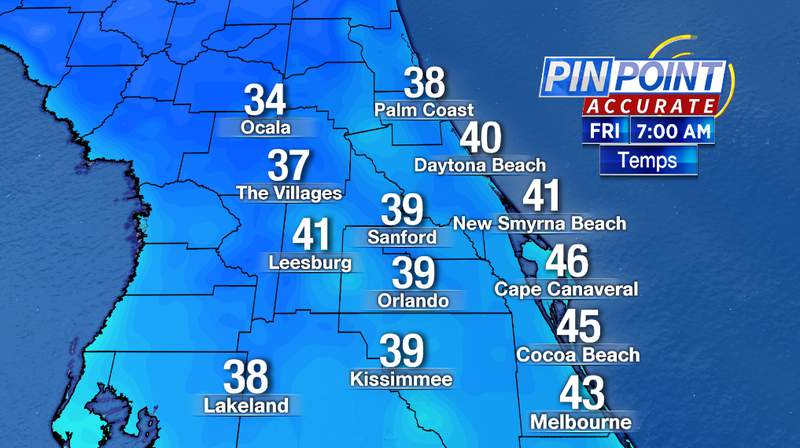Blast of cold settles in across Central Florida Thursday night